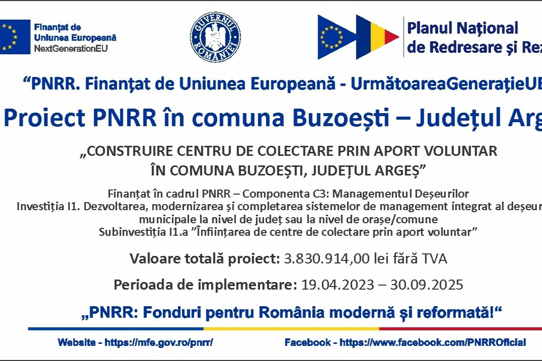 Proiect PNRR - Construire Centru de colectare prin Aport Voluntar în ...